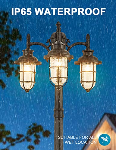 CMRCOZIRA Triple-Head Street Light with Outlet, Nautical Style Outdoor Post Light, IP65 Outdoor Lamp Post Lights with Clear Seeded Glass, Outdoor Street Light Matte Black for Street, Garden, Driveway