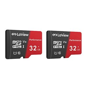 laview 32gb micro sd card 2 pack, micro sdxc uhs-i memory card – 95mb/s,633x,u1,c10, full hd video v10, a1, fat32, high speed flash tf card p500 for computer with adapter/phone/tablet/pc