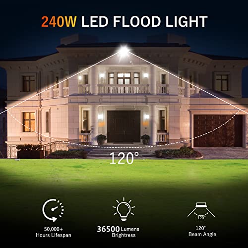 DuuToo 240W LED Flood Light, 36000lm Super Bright Security Lights, IP66 Waterproof Outdoor Flood Light, 5000K Daylight White Floodlight for Yard, Garden, Playground, Basketball Court