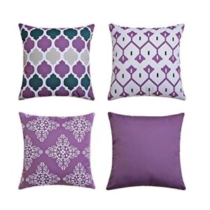 andreannie pack of 4 outdoor waterproof double-sided printing decorative throw pillow cover cushion case for garden tent park farmhouse polyester both sides square 18 x 18 inches (set of 4 purple)