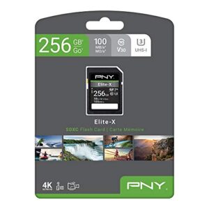 PNY 256GB Elite-X Class 10 U3 V30 SDXC Flash Memory Card - 100MB/s, Class 10, U3, V30, 4K UHD, Full HD, UHS-I, Full Size SD