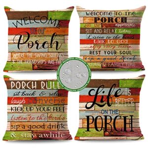 jojogogo outdoor porch pillow covers 18×18 waterproof set of 4 outdoor patio throw pillows front & back porch decor for patio furniture porch swing garden hammock chair