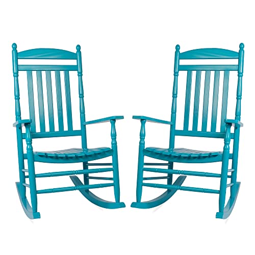 Set of 2 Outdoor Rocking Chairs, Outdoor Indoor Oversized Patio Rocker Chair High Back Rocker for Garden, Lawn, Balcony, Backyard and Patio Porch Rocker, Load Bearing 330 lbs (Blue)