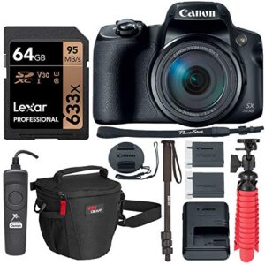 canon powershot sx70 hs 4k camera with video-ready lexar u3 memory card, monopod, tripod, camera case and accessory bundle