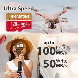 [5-Yrs Free Data Recovery] Gigastone 128GB 5-Pack Micro SD Card, 4K Camera Pro, 4K Video Recording for GoPro, DJI, Drone, R/W up to 100/50 MB/s MicroSDXC Memory Card UHS-I U3 A2 V30, with Adapter