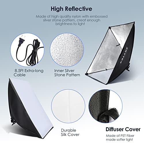 Softbox Lighting Kit, skytex Continuous Photography Lighting Kit with 2x20x28in Soft Box | 2x135W 5500K E27 Bulb, Photo Studio Lights Equipment for Camera Shooting, Video Recording