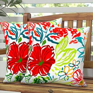 hyopuo pack of 2 outdoor waterproof throw pillow covers garden colorful flowers farmhouse outdoor pillow covers for patio funiture garden 18×18 inch