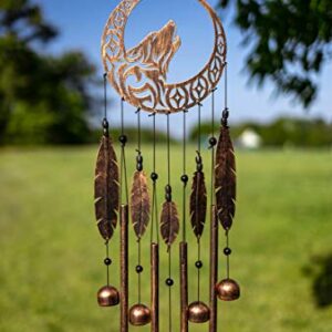 VP Home 27.5" H Rustic Copper Tribal Wolf Dream Catcher Wind Chimes for Outside Unique Dreamcatcher Wolf Windchimes Outdoor Decoration Garden Decor Wolf Wind Chime Gift for Women, Mom, Grandma, Unisex