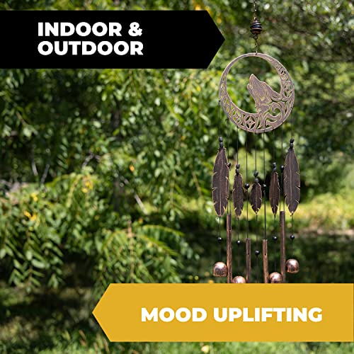 VP Home 27.5" H Rustic Copper Tribal Wolf Dream Catcher Wind Chimes for Outside Unique Dreamcatcher Wolf Windchimes Outdoor Decoration Garden Decor Wolf Wind Chime Gift for Women, Mom, Grandma, Unisex