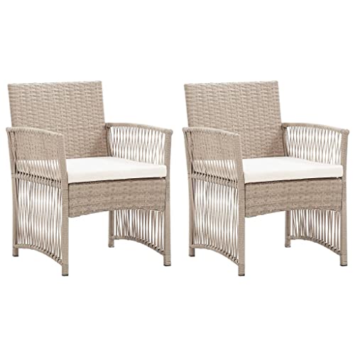 DGZLIIO Outdoor Dining Armchair, Garden Chairs, Patio Armchairs with Cushions 2 pcs Beige Poly Rattan Suitable for Terrace Garden Backyard Lawn Pool Water Surface.