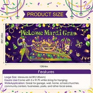 Outdoor Mardi Gras Garage Door Banner Cover Masquerade Party Backdrop Decoration Extra Large Mardi Gras Banner Photo Props Dancing Background for Carnival Birthday Party Supplies 6.1 x 13 ft