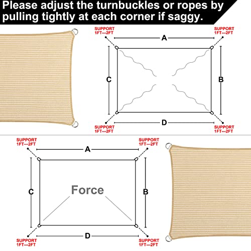 5' x 8' Beige Straight Edge Sun Shade Sail, Rectangle Awning Outdoor Shade Cloth Pergola Cover UV Block Fabric- Customized