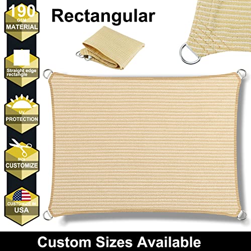 5' x 8' Beige Straight Edge Sun Shade Sail, Rectangle Awning Outdoor Shade Cloth Pergola Cover UV Block Fabric- Customized