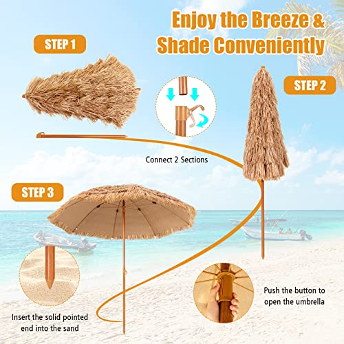 TANGKULA 8 FT Thatched Patio Umbrella, Hawaiian Style Grass Beach Umbrella with 8 Ribs, Portable Outdoor Tropical Palapa Tiki Umbrella for Beach Patio Garden Pool (8 FT)