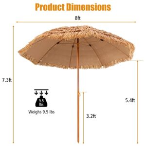 TANGKULA 8 FT Thatched Patio Umbrella, Hawaiian Style Grass Beach Umbrella with 8 Ribs, Portable Outdoor Tropical Palapa Tiki Umbrella for Beach Patio Garden Pool (8 FT)