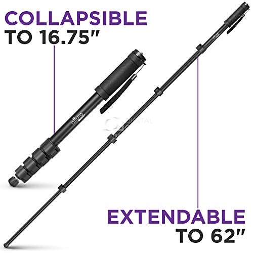 Altura Photo 62-Inch Camera Monopod - Heavy Duty Monopod for Cameras Canon, Nikon & Sony Mirrorless & DSLR, Steady Photography Monopod, Easy to Carry & Portable Monopod Lightweight w/Pouch