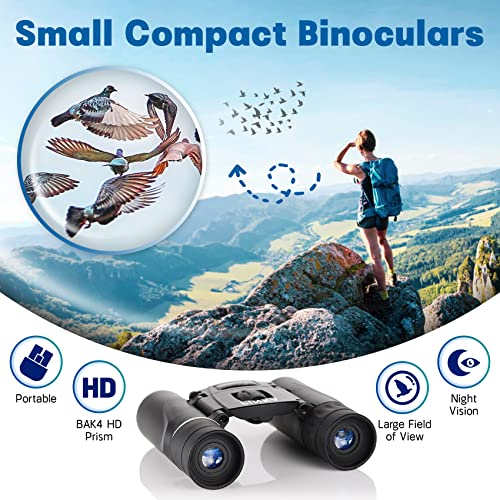 200x25 High Power Compact Binoculars with Clear Low Light Vision, Large Eyepiece Waterproof Binocular for Adults Kids, High Power Easy Focus Binoculars for Bird Watching, Outdoor, Hunting, Travel