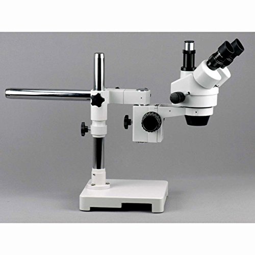 AmScope SM-3T Professional Trinocular Stereo Zoom Microscope, WH10x Eyepieces, 7X-45X Magnification, 0.7X-4.5X Zoom Objective, Ambient Lighting, Single-Arm Boom Stand