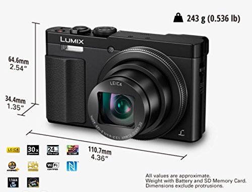 Panasonic LUMIX DC-ZS70K, 20.3 Megapixel, 4K Digital Camera, Touch Enabled 3-Inch 180 Degree Flip-front Display, 30X LEICA DC VARIO-ELMAR Lens, WiFi (Black)