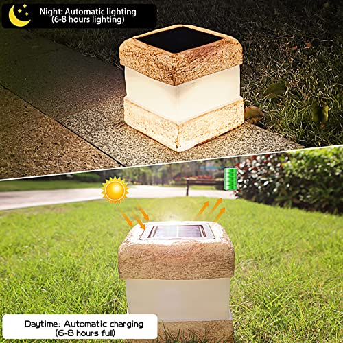 2 Pack Solar Garden Lights, Fake Rock Lights for Outdoor Pathway Yard, Solar Waterproof Decorative Rocks Lantern for Landscape Decor Brown