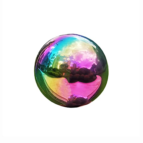 Pangmao Rainbow Gazing Globe Mirror Ball in Stainless Steel, Shiny Hollow Sphere Sparkling Housewarming Outdoor Ornament (8 Inch)