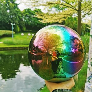 Pangmao Rainbow Gazing Globe Mirror Ball in Stainless Steel, Shiny Hollow Sphere Sparkling Housewarming Outdoor Ornament (8 Inch)