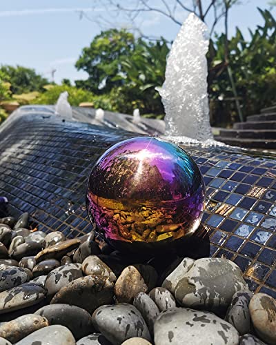 Pangmao Rainbow Gazing Globe Mirror Ball in Stainless Steel, Shiny Hollow Sphere Sparkling Housewarming Outdoor Ornament (8 Inch)