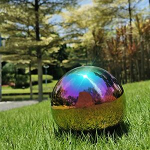 Pangmao Rainbow Gazing Globe Mirror Ball in Stainless Steel, Shiny Hollow Sphere Sparkling Housewarming Outdoor Ornament (8 Inch)