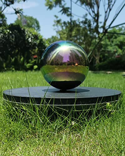 Pangmao Rainbow Gazing Globe Mirror Ball in Stainless Steel, Shiny Hollow Sphere Sparkling Housewarming Outdoor Ornament (8 Inch)