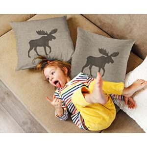 Vosach Moose Outdoor Indoor Pillow Covers, Animal Moose Burlap Cabin Home Decorative Throw Pillow Case Cushion Cover for Sofa/Bed/Patio/Garden/Balcony, 18x18 Inch, 2Pcs, Brown