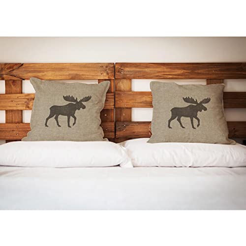 Vosach Moose Outdoor Indoor Pillow Covers, Animal Moose Burlap Cabin Home Decorative Throw Pillow Case Cushion Cover for Sofa/Bed/Patio/Garden/Balcony, 18x18 Inch, 2Pcs, Brown