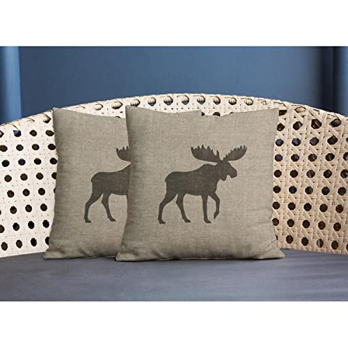 Vosach Moose Outdoor Indoor Pillow Covers, Animal Moose Burlap Cabin Home Decorative Throw Pillow Case Cushion Cover for Sofa/Bed/Patio/Garden/Balcony, 18x18 Inch, 2Pcs, Brown