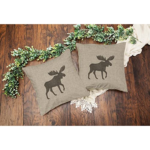 Vosach Moose Outdoor Indoor Pillow Covers, Animal Moose Burlap Cabin Home Decorative Throw Pillow Case Cushion Cover for Sofa/Bed/Patio/Garden/Balcony, 18x18 Inch, 2Pcs, Brown