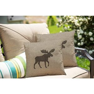 Vosach Moose Outdoor Indoor Pillow Covers, Animal Moose Burlap Cabin Home Decorative Throw Pillow Case Cushion Cover for Sofa/Bed/Patio/Garden/Balcony, 18x18 Inch, 2Pcs, Brown