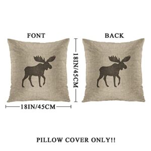 Vosach Moose Outdoor Indoor Pillow Covers, Animal Moose Burlap Cabin Home Decorative Throw Pillow Case Cushion Cover for Sofa/Bed/Patio/Garden/Balcony, 18x18 Inch, 2Pcs, Brown