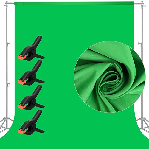 10 X 8 FT Green Screen Backdrop for Photography, Chromakey Virtual Background for Video Calls Zoom Meeting, Cloth Fabric GreenScreen with 4 Clamps for YouTube Photo Studio Conference Streaming Gaming