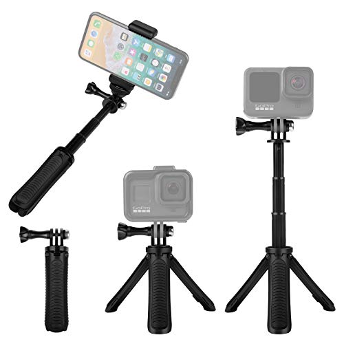 Taisioner Mini Pocket Selfie Stick Shorty Tripod Handle Grip Pole Three in One for GoPro AKASO Insta360 DJI Osmo Action Camera and Smart Phone Kid Adult Available Accessories