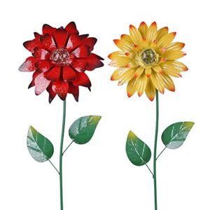 tzssp flower stake garden stake 25 inch flower garden stakes decor glow in dark plant pick water proof metal flower stick décor for lawn yard patio ornaments,set of 2