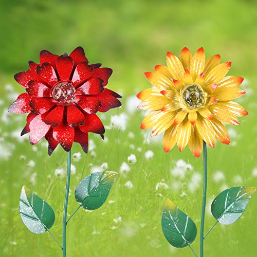 TZSSP Flower Stake Garden Stake 25 Inch Flower Garden Stakes Decor Glow in Dark Plant Pick Water Proof Metal Flower Stick Décor for Lawn Yard Patio Ornaments,Set of 2