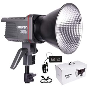 amaran 200x cob led video light bi color 2700k-6500k,250w,51600lux @1m,cri≥95,tlci≥95,app control,9 pre-programmed lighting effects,ultra silent fan