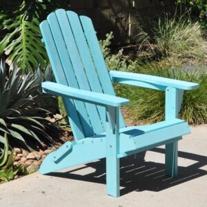 PolyTEAK Folding Adirondack Chair, Premium Weather Resistant Poly Lumber, Outdoor Patio Furniture, Up to 300 lbs, Plastic Adirondack Chairs for Patio Garden Fire Pit, Classic Collection - Blue