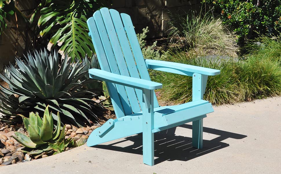 PolyTEAK Folding Adirondack Chair, Premium Weather Resistant Poly Lumber, Outdoor Patio Furniture, Up to 300 lbs, Plastic Adirondack Chairs for Patio Garden Fire Pit, Classic Collection - Blue