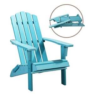 PolyTEAK Folding Adirondack Chair, Premium Weather Resistant Poly Lumber, Outdoor Patio Furniture, Up to 300 lbs, Plastic Adirondack Chairs for Patio Garden Fire Pit, Classic Collection - Blue