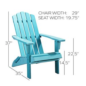 PolyTEAK Folding Adirondack Chair, Premium Weather Resistant Poly Lumber, Outdoor Patio Furniture, Up to 300 lbs, Plastic Adirondack Chairs for Patio Garden Fire Pit, Classic Collection - Blue