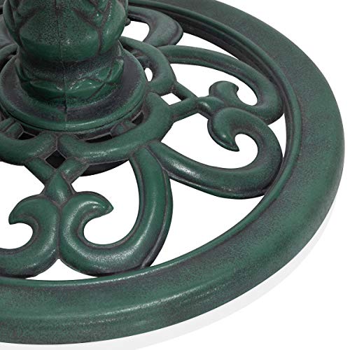 Alpine Corporation 28" Tall Outdoor Birdbath with Scrollwork Decoration Yard Statue, Green