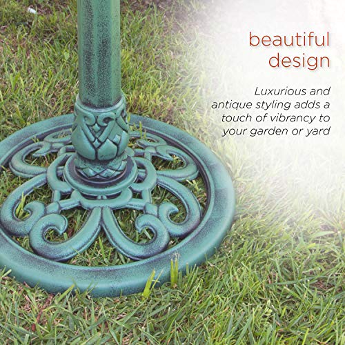 Alpine Corporation 28" Tall Outdoor Birdbath with Scrollwork Decoration Yard Statue, Green