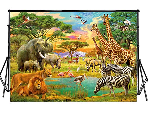 Sensfun 7x5ft Jungle Animal Photography Backdrop Summer Tropical Desert African Forest Safari Scenic Party Photo Background for Boys Birthday Party Table Decor Banner Children Photoshoot Props(WP140)