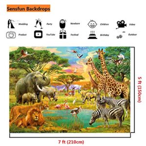 Sensfun 7x5ft Jungle Animal Photography Backdrop Summer Tropical Desert African Forest Safari Scenic Party Photo Background for Boys Birthday Party Table Decor Banner Children Photoshoot Props(WP140)