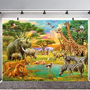 Sensfun 7x5ft Jungle Animal Photography Backdrop Summer Tropical Desert African Forest Safari Scenic Party Photo Background for Boys Birthday Party Table Decor Banner Children Photoshoot Props(WP140)