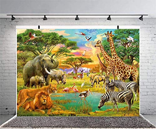 Sensfun 7x5ft Jungle Animal Photography Backdrop Summer Tropical Desert African Forest Safari Scenic Party Photo Background for Boys Birthday Party Table Decor Banner Children Photoshoot Props(WP140)